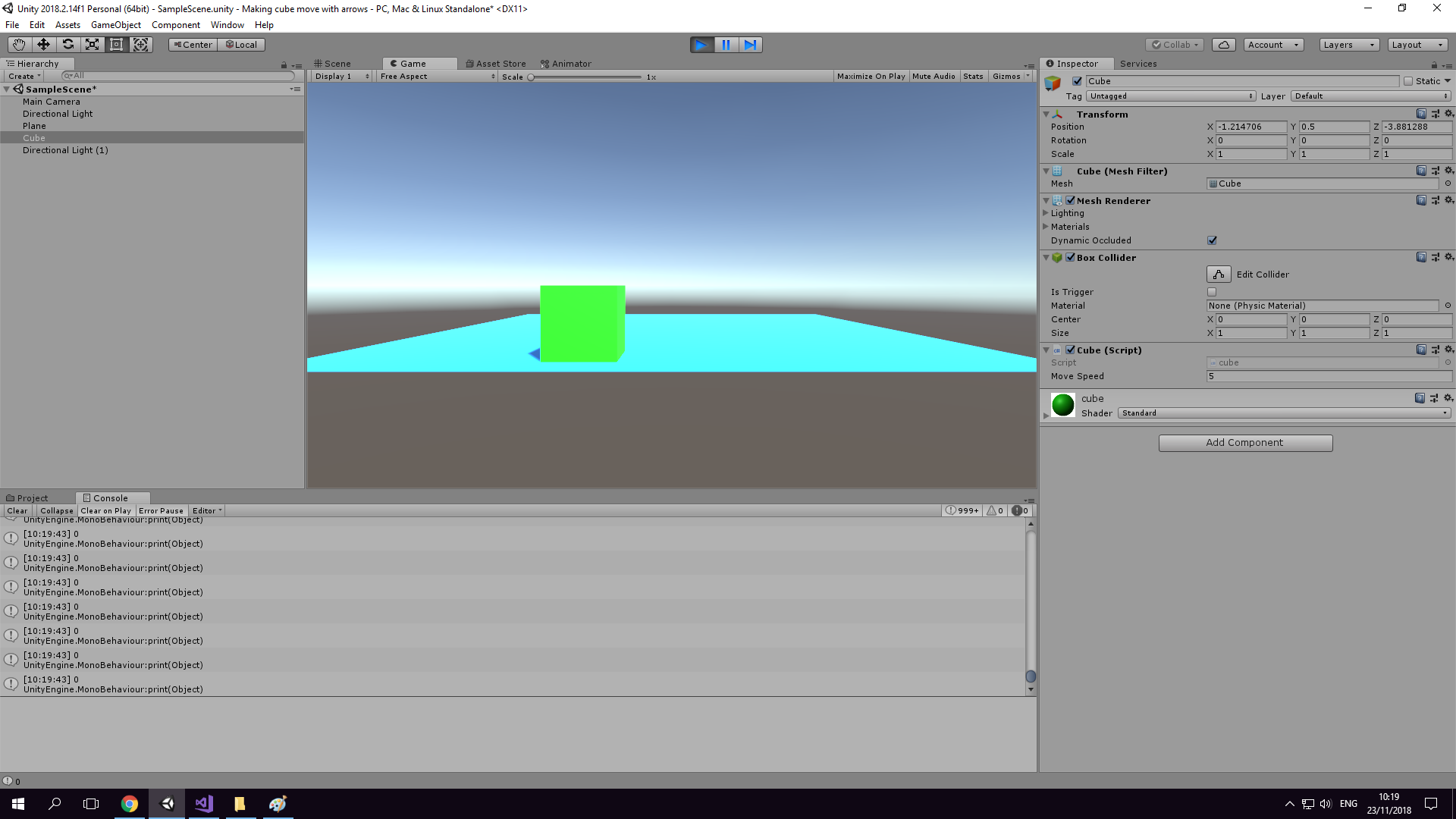 Simple Move a Cube with the Arrow Keys on Unity. – Adams Blogs